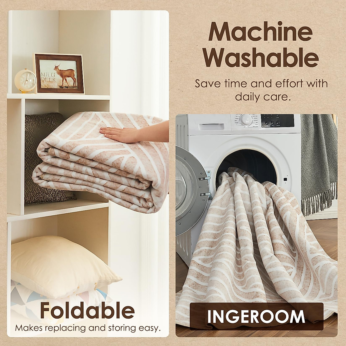 INGEROOM Washable Area Rug, 4x6 Area Rug for Living Room, Soft Area Rug for Bedroom, Modern Design, Stain Resistant Rugs, TPR Anti-Slip Backing, Non Shedding, Geometric Area Rug