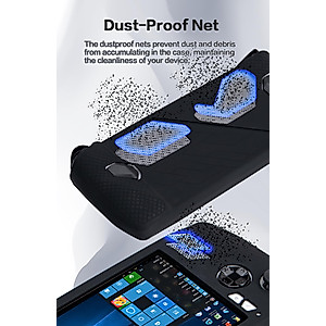Silicone Case for ROG Ally, Protective Case for ROG Ally with Tempered Glass Screen Protectors, Dust-Proof Net, Joystick Protectors and 3.1 Adapter - Black