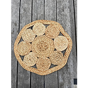 Flower Jute Placemats Set | 100% Natural and Eco-Friendly | Soft & Durable | Round 13" x 13" | Dining Room Table Mat in Natural Jute Color | No Artificial Color (6)