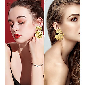 9 Pair Big Gold Earrings Large Gold Disc Flower Bold Earrings for Women Summer Beach Statement Geometric Earrings Jewelry Gifts