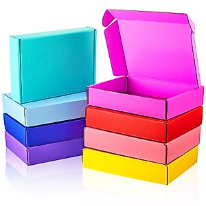 Ireer 32 Pcs 8 Colors 8 x 6 x 2 Inch Shipping Boxes for Small Business Cardboard Gift Boxes with Lids Corrugated Packaging Boxes Colorful Box Mailers for Packing Mailing Birthday Party Gift Favor
