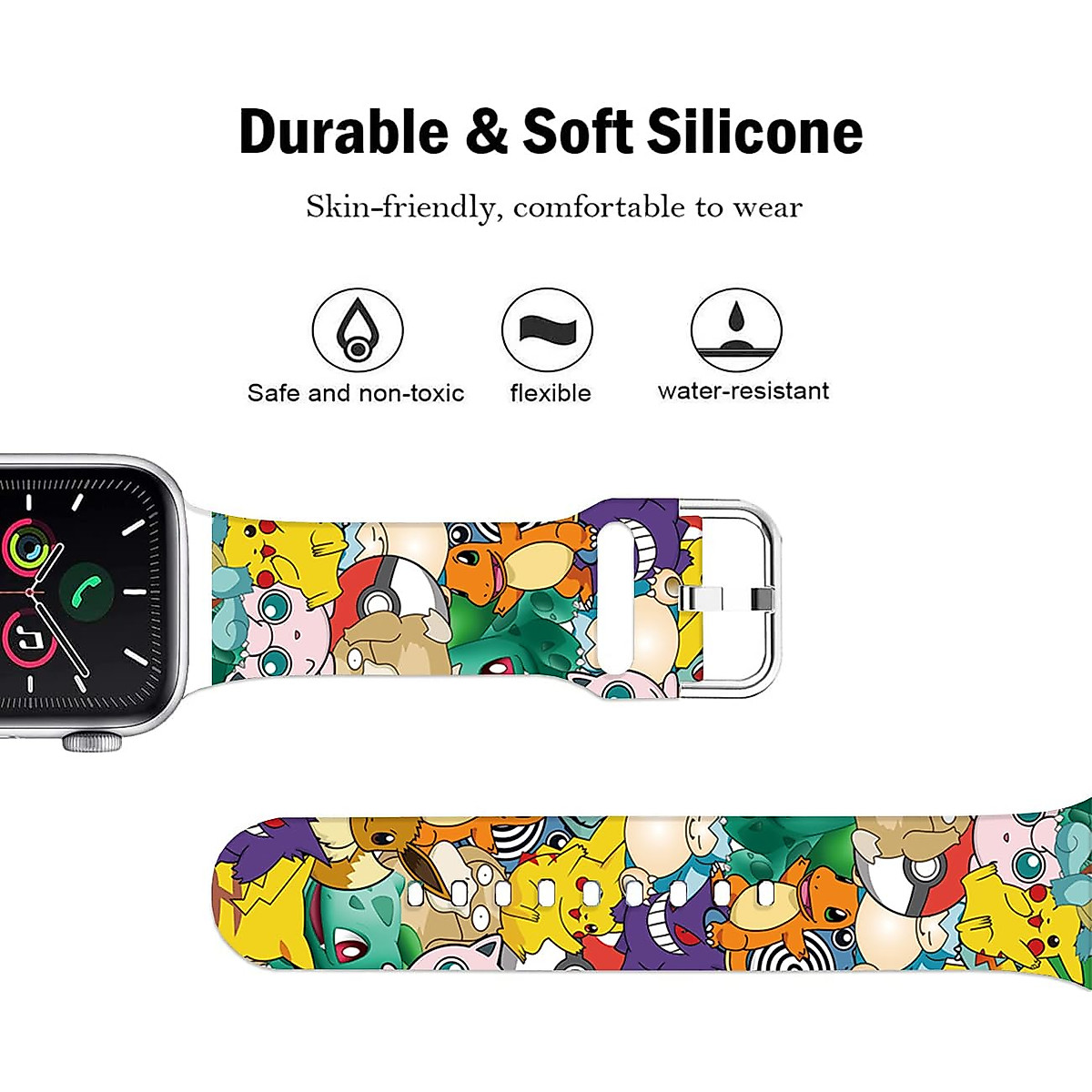 Hepsun Compatible with Apple Watch Band Pikacu Dinosaur 38mm/40mm/41mm/42mm(Series10),Soft Silicone Magic Fancy Strap Compatible with iWatch Series SE 10 9 8 7 6 5 4 3 2 1 Men Women