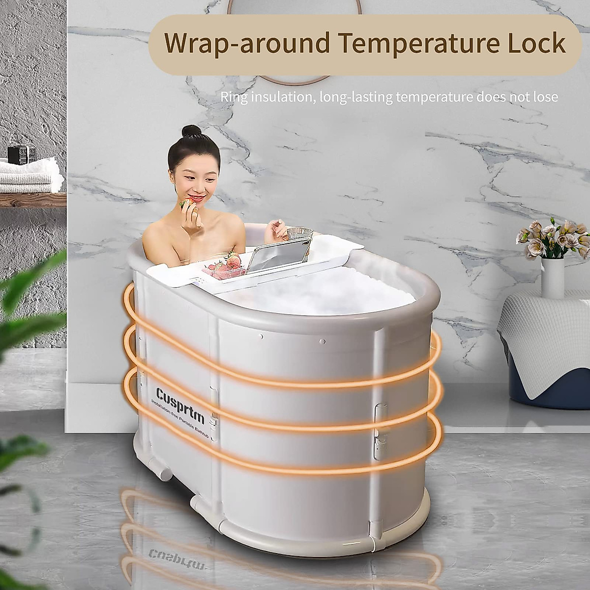 Cusprtm Portable Bathtub for Adults, Foldable Installation-free Collapsible Bathtub With Storage Bag, High-density Insulation Materials, Family SPA Soaking Tub for Shower Stall