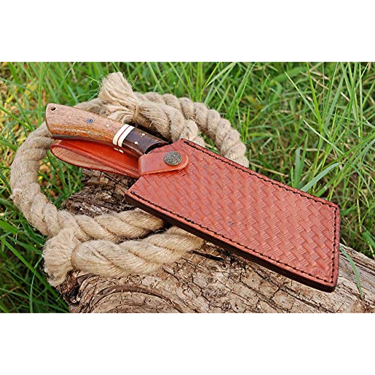 Damascus Meat Cleaver Knife, Damascus Steel Chef Knife & Butcher Knife - Multipurpose Sharp Knife, Vegetable Cleaver & Meat Cleavers, Kitchen Knife for Meat with Rose Wood Handle & Knife Sheath