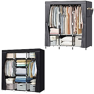 LOKEME 61 Inch Bundle with 55.5 Inch Portable Wardrobe Closet, Closet Oraganizr with 5 Hanging rods, Dust-Proof Cover, Non-Woven Fabric