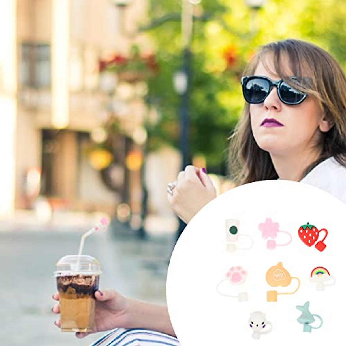 Hemoton Straw Tips 8pcs Straw Tips Cover Reusable Cute Drinking Straw Caps Silicone Straw Protectors Plugs for Milk Tea Beverage Jumbo Mugs Water Bottle Tip Silicone Straw Tips (Random Style)