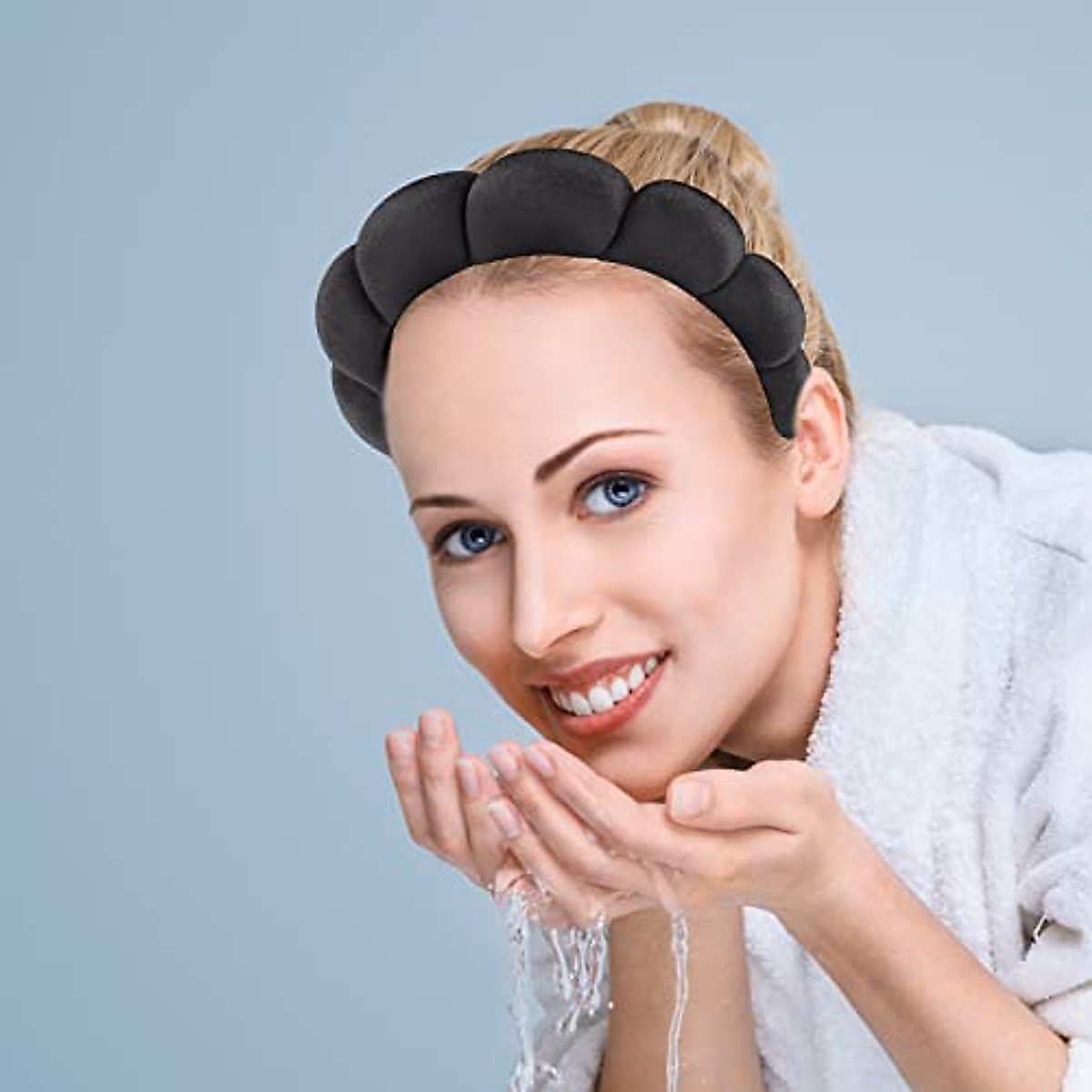 Spa Headband for Women, Makeup Headband Sponge Skincare Headband Soft Terry Cloth Fabric Hairband Hair Accessories for Washing Face, Makeup Removal, Shower, Skincare (Black)