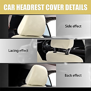 gunhunt Pack-2 Car Headrest Covers, Soft Dust-Proof Protector Covers, Seat Headrest Cover Replacement, Breathable Automobile Decoration Kit, Universal for Most Cars, Trucks, SUVs (Beige #Thick Model)
