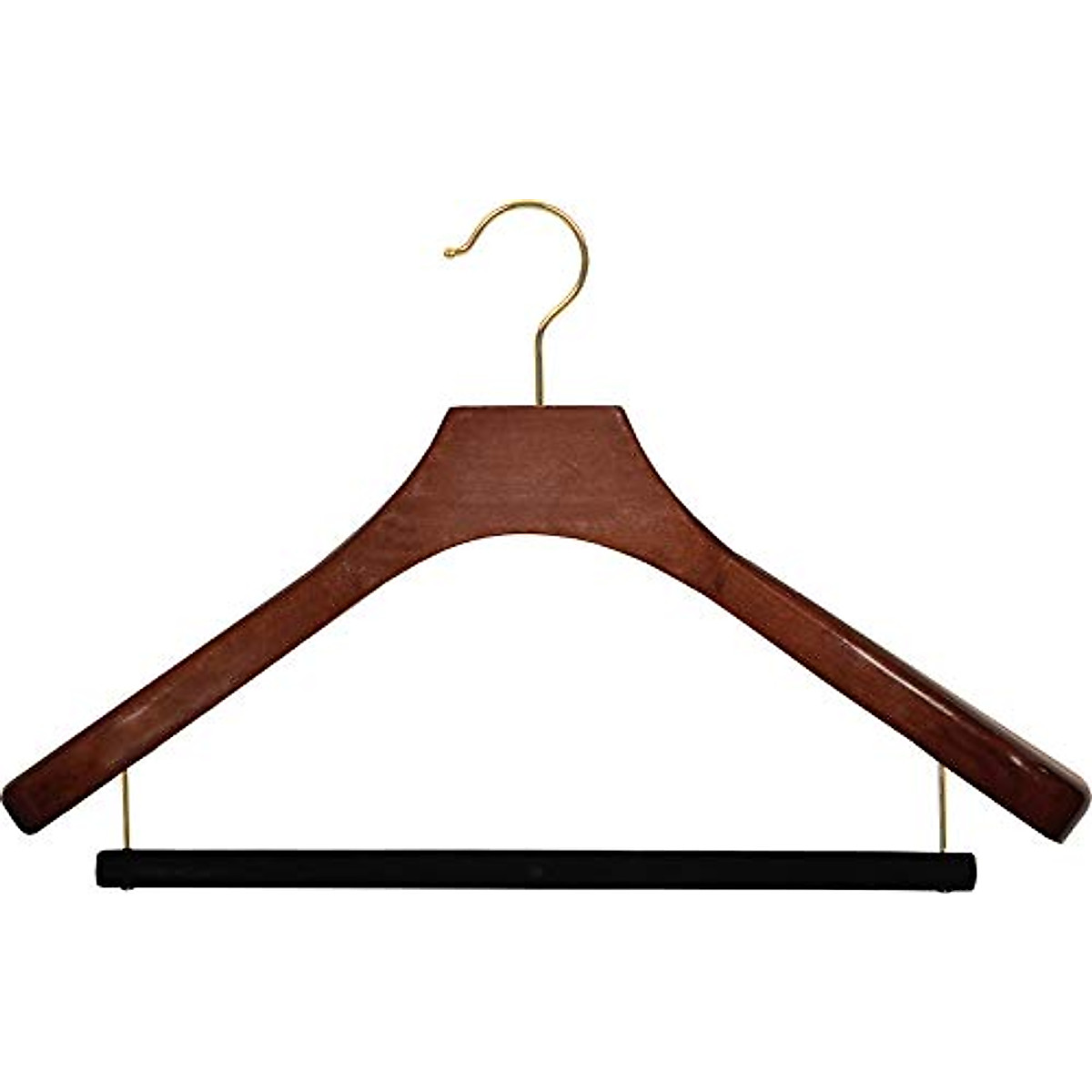 Deluxe Wooden Suit Hanger with Velvet Bar, Walnut Finish & Brass Swivel Hook, Large 2 Inch Wide Contoured Coat & Jacket Hangers (Set of 12) by The Great American Hanger Company