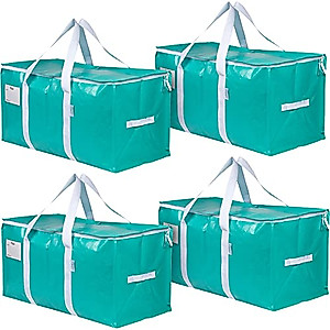 Primo Moving Bags Heavy Duty Extra Large Packing Bags for Moving and Storage Totes - Reusable Alternative to Moving Boxes with Strong Handles & Zippers Fold Flat Sea Foam Blue - 4 Pack