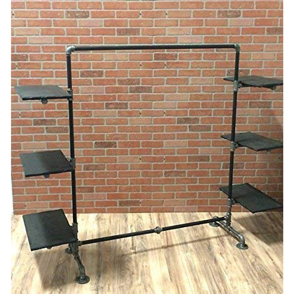 Industrial Pipe Clothing Rack with Wood Side Shelves by William Robert's Vintage