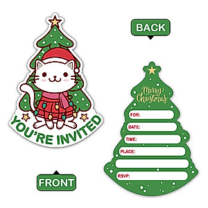 REWIDPARTY Christmas Tree Shaped Fill-in Invitations with Envelopes（Set of 15） Christmas Birthday Party Invitations for Kids Adults Christmas Cookie Swap Party Invites Christmas Party Supplies