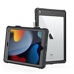 MRUOZRUI 10.2 Waterproof Case Compatible with iPad 9th 8th 7th Generation 2021/2020/2019, Built-in Screen Protector with Strap Stand Pencil Holder, Full Body Heavy Duty Protective Shockproof