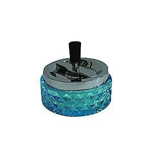 Hank Star 4.75" Round Push Down Glass Ashtray with Spinning Tray ~ Choose Your Own Color (Aqua Blue)