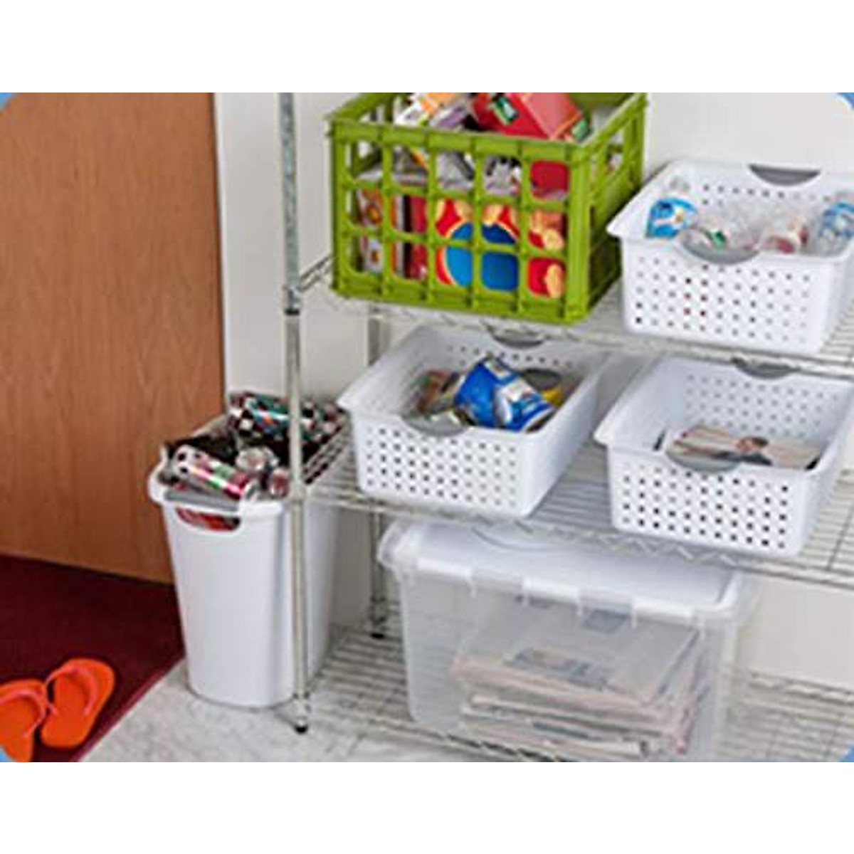 Sterilite Large Ultra Plastic Basket with Handles, 6 Count, and Medium Ultra Plastic Basket with Handles, 12 Count Storage Solution System for Home