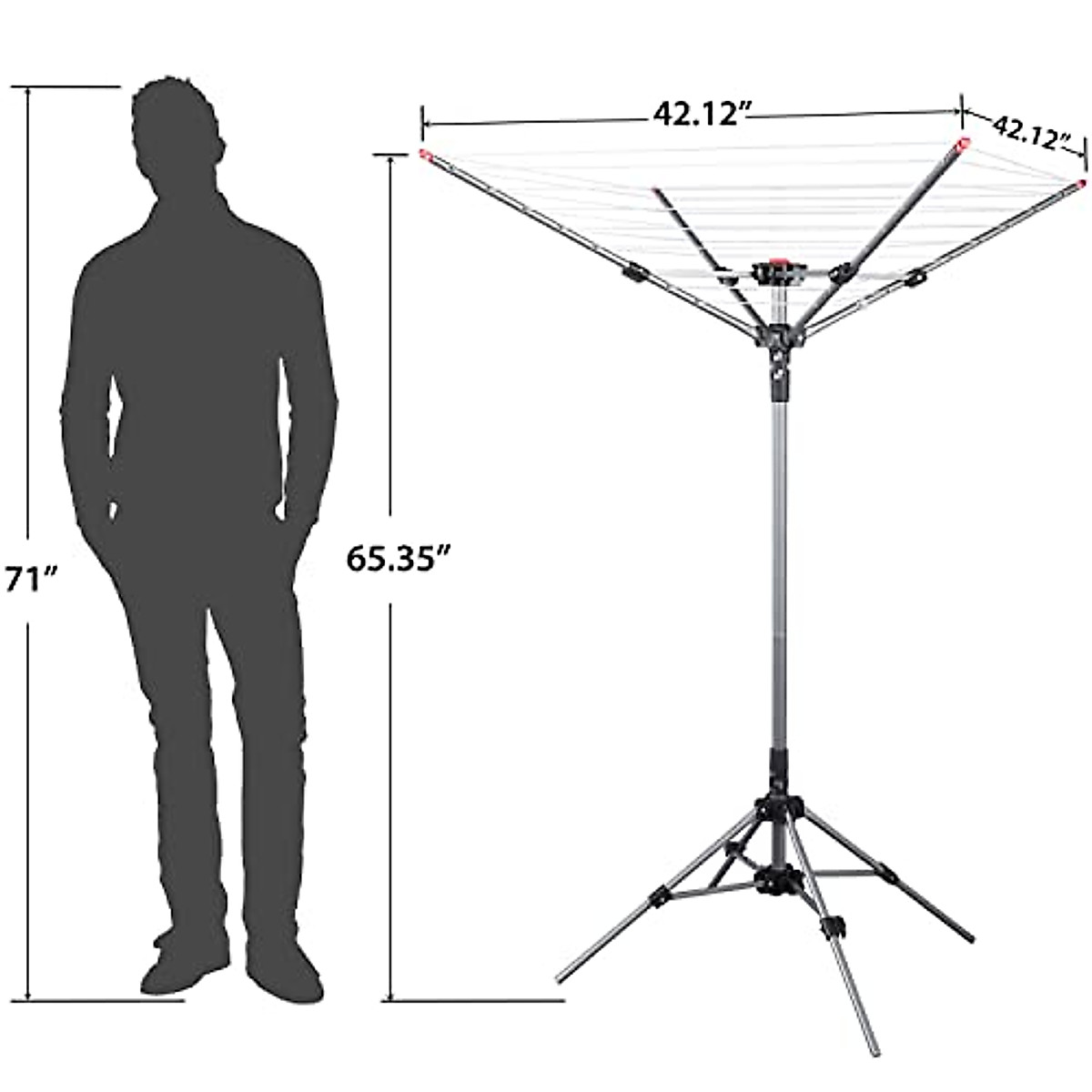 STORAGE MANIAC Outdoor Umbrella Drying Rack, 8 Lines with 82 Feet Drying Space, Steel Frame & Adjustable Height, 4-arm Umbrella Clothesline for Laundry, Collapsible Clothes Drying Rack for Backyard
