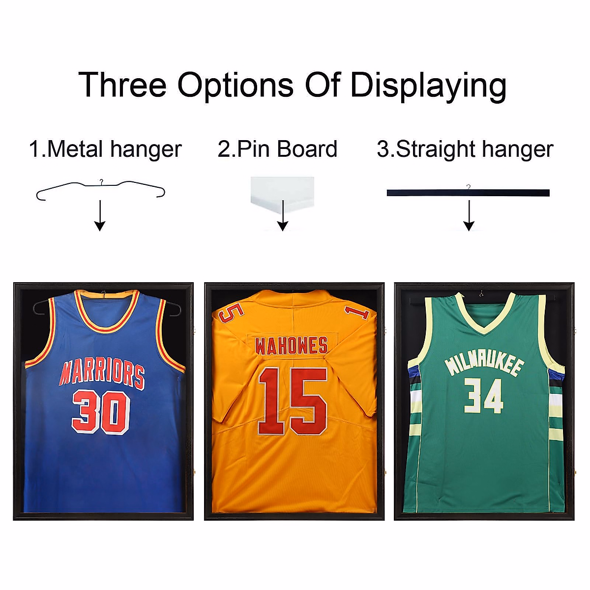 Tieeqe Jersey Frame Display Case - Lockable Shadow Box with 2 Wall Hangers and 98% UV Resistant Acrylic - Black Wood