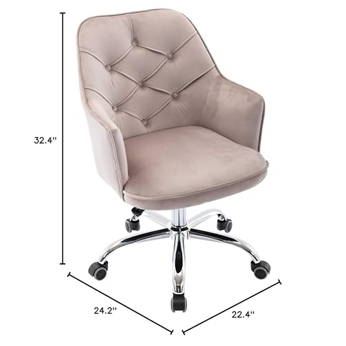 Gecheer Velvet Swivel Shell Chair for Living Room, Modern Leisure Arm Chair, 360° Swivel Office Task Chair with Wheels - Grey