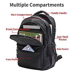 KOWVOWZ USB Charging Port Aesthetic Laptop Backpack Travel Student Bookbag Water Resistant (Black)