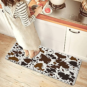 DYCBNESS Cowhide Brown Milk Cow Print Kitchen Mat Animal Cowhide Skin Pattern Kitchen Rug Anti Fatigue Floor Runner Rug Non Slip Farmhouse Standing Mat Creative Rustic Doormat for Kitchen Home Decor