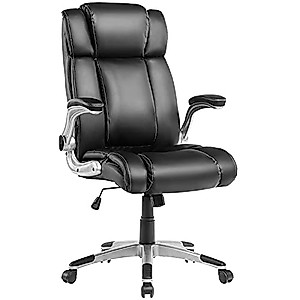 KCREAM Office Chair,Adjustable Computer Chair PU Leather Swivel Task Chair Flip-up Armrests Ergonomic Desk Chair with Thick Padded Lumbar Support (9139-black)