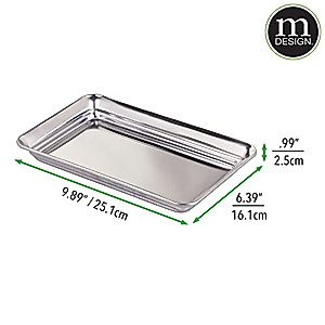 mDesign Metal Storage Organizer Tray for Closet Vanity Countertop, Bathroom, Dresser, Office - Holder for Watches, Money Clips, Cufflinks, Reading Glasses, Cologne, Guest Hand Towels - Polished