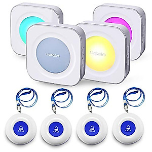 liotoin Wireless Caregiver Pager Call Button Nurse Alert System Call Bell for Home/Elderly/Patients/Disabled 4 Transmitters 4 Plugin Receivers (with Color Light Flashing Reminder)