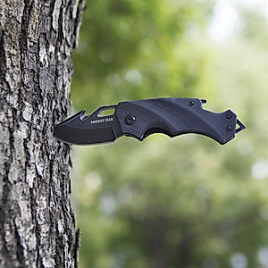 MOSSY OAK Mini Folding Pocket Knife, 2.5-inch Stainless Steel Drop Point Blade - G10 Handle EDC Multifunction Tool with Bottle Opener and Glass Breaker (Black), Good Merry Christmas Gift