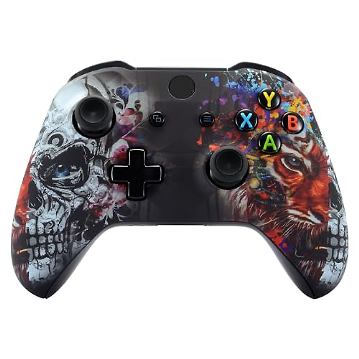 eXtremeRate Tiger Skull Faceplate Cover, Soft Touch Front Housing Shell Case, Comfortable Soft Grip Replacement Kit for Xbox One S & Xbox One X Controller - Controller NOT Included