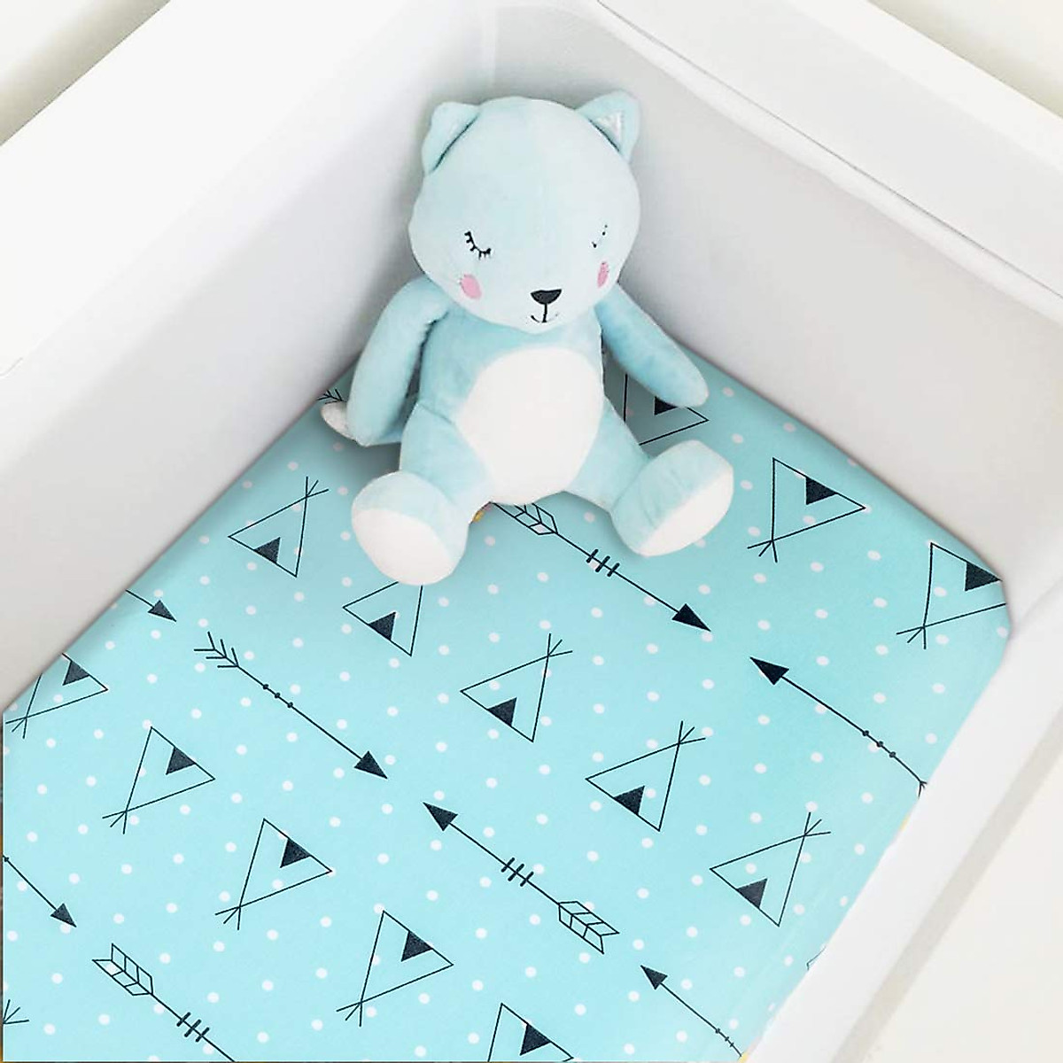 Stretchy Bassinet Sheet Set BROLEX 2 Pack Snug Fitted Cradle Fitted Sheets for Bassinet Pads/Mattress, for Boys Girls,Unisex,Ultra Soft Breathable,Arrow Owl