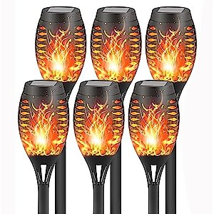 FAISHILAN 6 Pack Solar Flame Flickering Torch Solar Outdoor Lights LED Waterproof Solar Flame Light Torches Landscape Torch Solar Powered LED Light for Outside Pathway Yard Dusk to Dawn