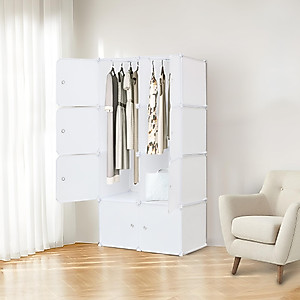 ALLGONICER DIY Assemble Wardrobe Closets, Clothes Dresser Storage Organizer,14"x18" Depth Cubes, Floor-Standing or Wall-Hanging, Sturdy and Weight Bearing with Patented Buckles. (2x4Cubes, White)