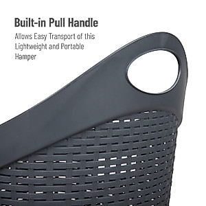 Mind Reader 60L Rolling Laundry Hamper, Clothes Basket, Wheels, Wicker Style, Plastic, 19.5"L x 14.75"W x 29.25"H, Grey