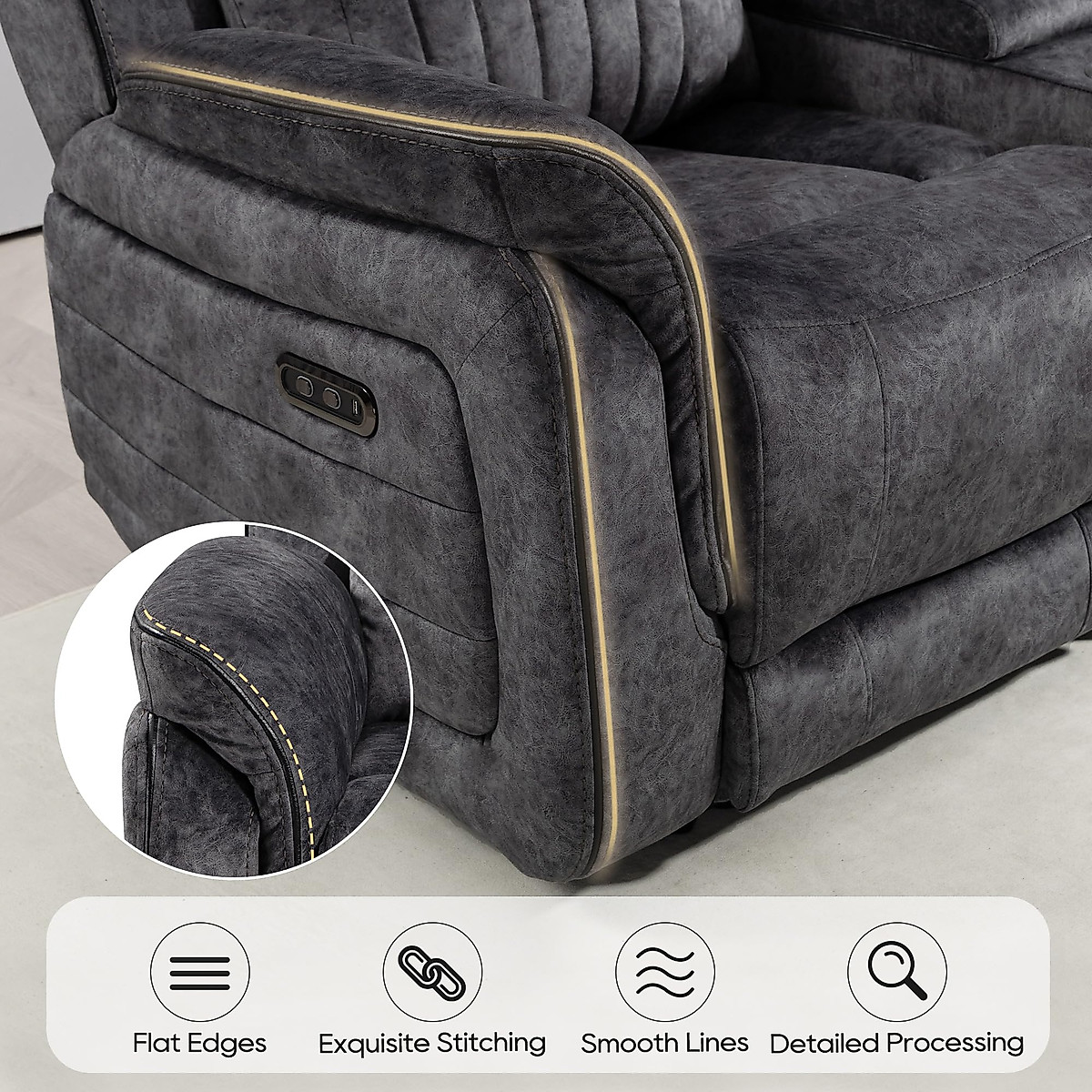 Consofa Zero Gravity Reclining Loveseat with Adjustable Headrest, Power Reclining Loveseat with Console, RV Wall Hugger Loveseat Recliner with USB & Type-C Ports for Living Room (Grey)