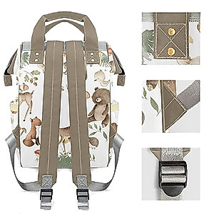 EasyeeUMe Woods Forest Animals Safari Bear Fox Deer Personalized Large Capacity Diaper Bags,Custom Name Backpack Casual Daypack Bag Nappy Bag Gifts