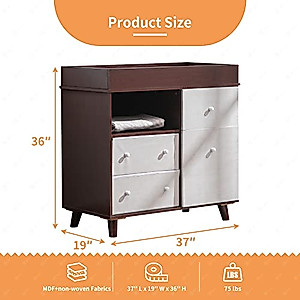 Changing Table Dresser with 3 Drawers, 2 Cabinets, Can be Used as a Dresser Changing Table, a Baby Changing Table Dresser, Changing Table with Drawers (Brown)