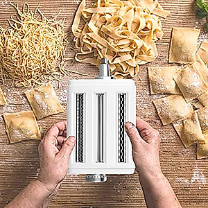 Pasta Maker Attachment for All Kitchenaid Mixers,Noodle Ravioli Maker Kitchen Aid Mixer Accessories 3 in 1 Pasta Attachments Included Pasta Roller Spaghetti Cutter Fettuccine Cutter and Cleaning Brush