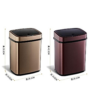 WENLII Smart Sensor Trash Can Stainless Steel Square Waste Bin Garbage Bin Office Rubbish Bin Gold 12L from (Color : D)