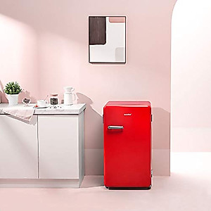 COMFEE' CRR33S3ARD Mini Fridge,3.3 Cubic Feet Solo Series Retro Refrigerator, Small Fridge for Office/Bedroom/Dorm/Garage with Adjustable Legs [Red]