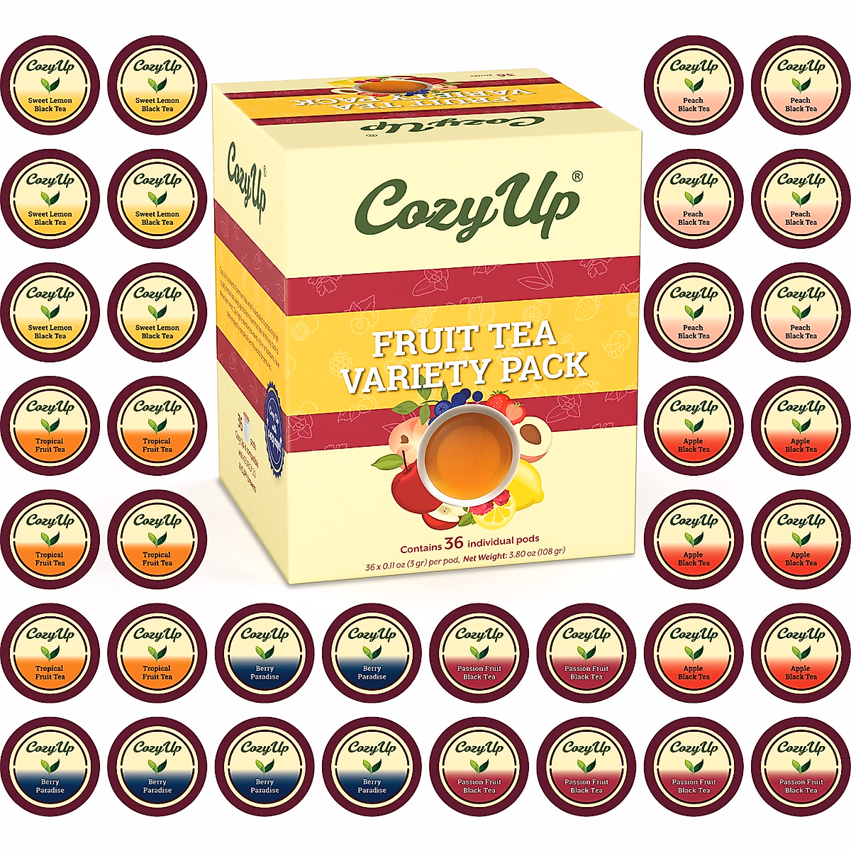 Cozy Up | 6 Flavors | Variety Fruit Tea Sampler Pack | Compatible with Keurig K-Cup Brewers | Multiple Flavors | 36-Count |
