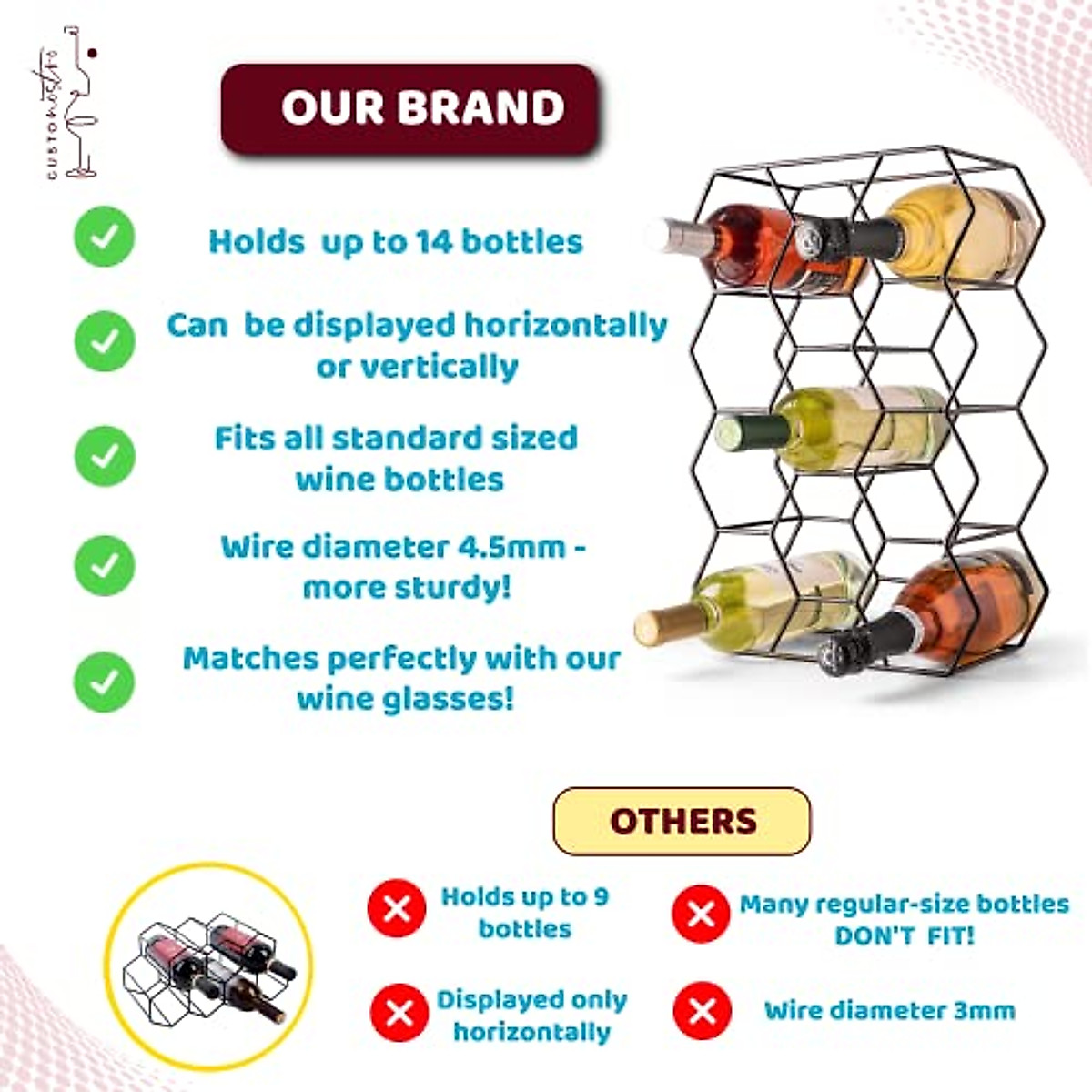 Modern Black 14-Bottle Countertop Wine Rack - No Assembly