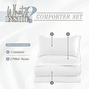Elegant Comfort Premium Hotel Quality 1200 Thread Count 100% Egyptian Cotton, 3-Piece Stripe Down Alternative Cotton Comforter Set - Box Stitched - Duvet Insert with 4 Corner Tabs, Twin XL, White