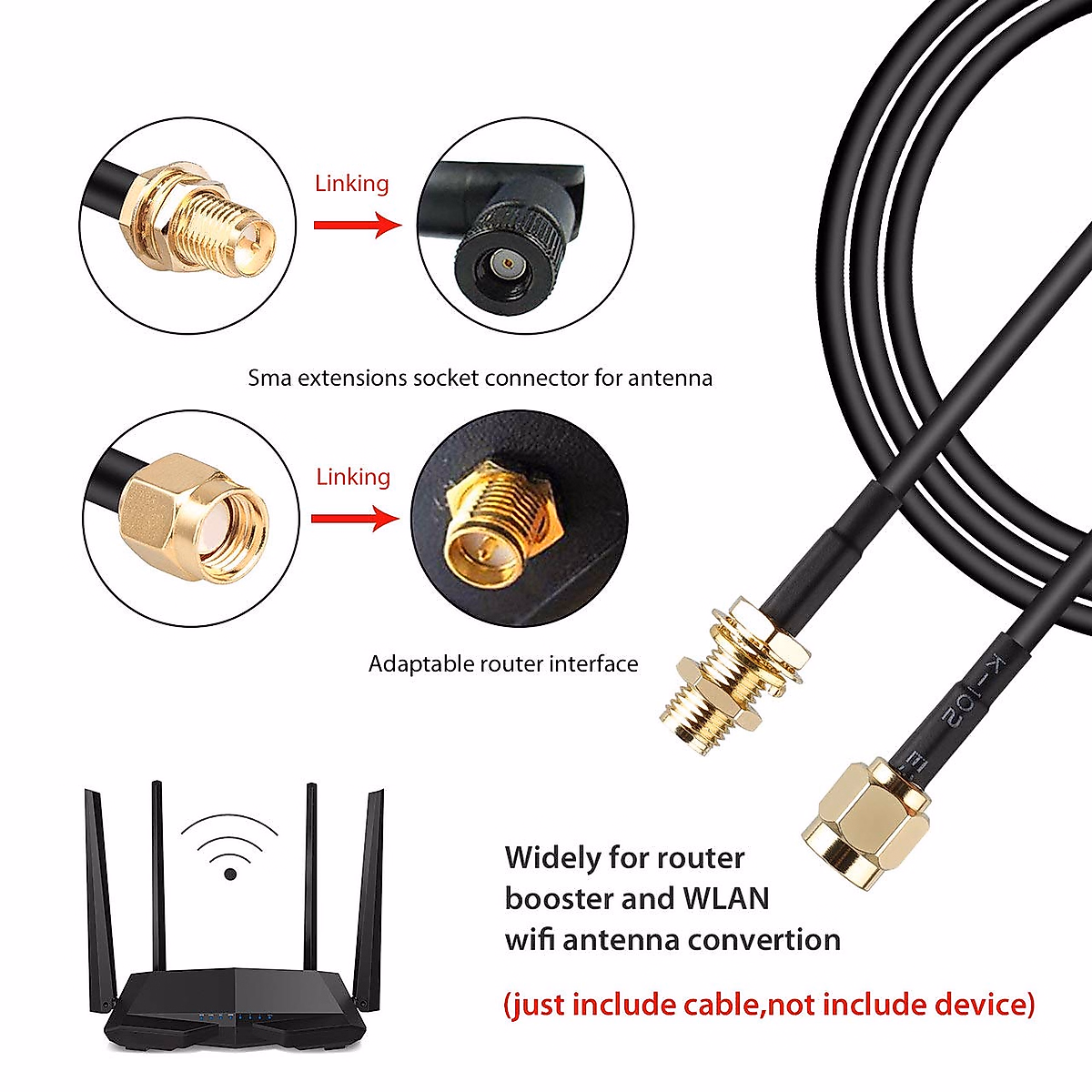traderplus 3-Pack 10FT RP-SMA Male to Female Extension Cable WiFi Router Antenna Extender