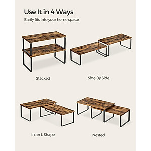 SONGMICS Cabinet Organizer Shelf, Set of 2 Kitchen Counter Shelves, Kitchen Storage, Spice Rack, Stackable, Expandable, Metal and Engineered Wood, Ink Black and Rustic Brown UKCS200X01