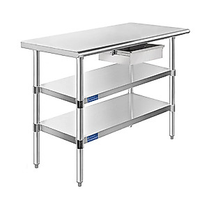 24" X 36" AmGood Stainless Steel Work Table | Commercial & Residential Kitchen Laundry Garage Utility Bench | NSF Metal Prep Table (24" x 36" Table + 2 Shelves + Drawer)