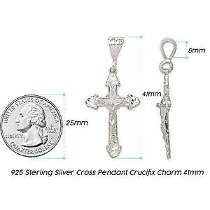 Solid 925 Sterling Silver Diamond-Cut Cross Pendant Crucifix Charm 1.5" - 41mm x 18mm - Jewelry Gifts For Women Wife Mom Gifts For Men Husband