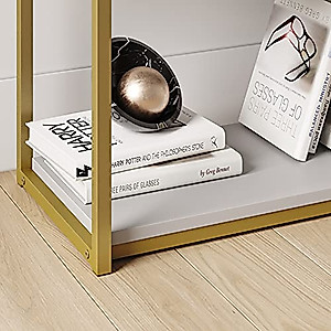 Nathan James Oscar Modern 5-Shelf Bookcase Industrial Bookshelf with Metal Frame and Wood Storage Shelves, Etagere, Gold/White