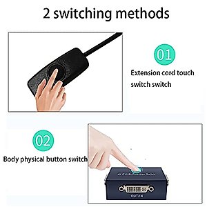BolAAzuL DVI Switch Splitter Bi-Directional DVI Splitter 2X1 or 1X2, DVI Switcher 2 in 1 Out DVI Splitter 1 in 2 Out 4K(3840 x 2160)@30Hz DVI Selector Switch Box for PC Laptop Monitor LCD HDTV