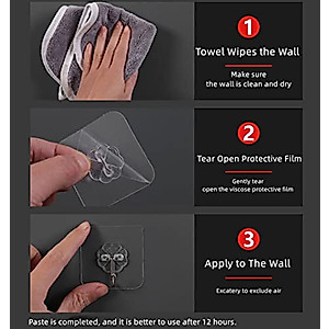 Pengwei 24 Pack Adhesive Hooks Transparent Non-Marking Waterproof Hooks Strong Adhesive Hooks for Kitchen Bathroom Cloakroom Reusable Wall Hooks Nail Free Heavy Duty Adhesive Hooks