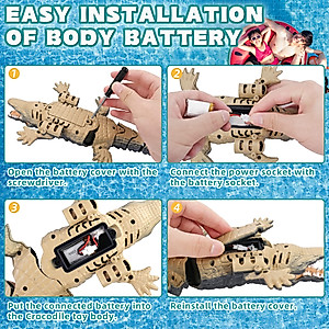 Outamateur RC Crocodile Boat,2.4GHz Alligator with Glowing Eyes,RC High Simulation Crocodile RC Boat Lake & Pool Toy,USB Rechargeable Waterproof Floating Alligator Toy for Kids Aged 6+